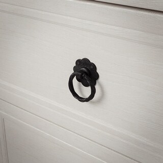 Black Wrought Iron Ring Cabinet Pulls 4.75" Antique Roped Flower Style Swing Handles Rust ...